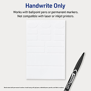 Avery No-Iron Kids Clothing Labels, Washer & Dryer Safe, Writable Fabric Labels, 45 Daycare Labels, 1 Pack (40700), White