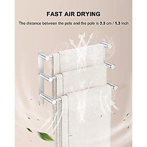 3-Tier Ladder Bath Towel Bar Strechable 16 to 27.6 Inch, ZUEXT Brushed Nickel Stainless Steel Adjustable Towel Holder Hanger, Wall Mounted Towel Rod for Bathroom Kitchen,Towel Rail Racks with Hooks