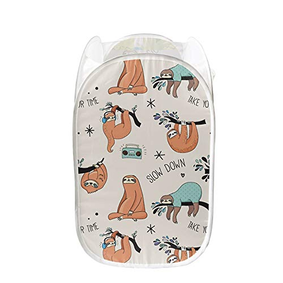 Frestree Mesh Big Capacity Popup Laundry Hamper Novelty Sloth Design Collapsible Clothes Hamper Storage Bins for Washing Laundry, Dormitory, Travel