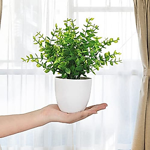 Whonline 2pcs Small Fake Plants, Mini Artificial Potted Plants, Faux Plants with Plastic Eucalyptus and Rosemary Leaves for Bathroom Shelf Home Table Desk Office Greenery Decorations