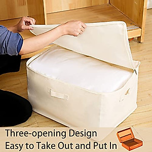 CHICVIE Canvas Comforters Bags Closet Organizers and Storage for Quilts Clothes Organization Containers Bins with Sturdy Zipper, Clear Window 75L for Sweaters Blankets Storage Bedroom Collapsible
