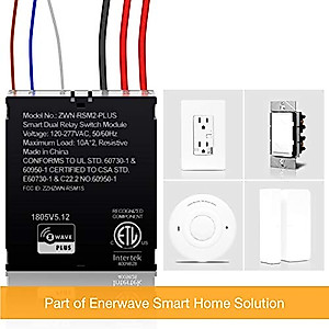 ENERWAVE Z-Wave Plus Dual Relay Module, Hidden Smart Switch, Single Pole, 120-277VAC, 10A Per Relay, Neutral Wire Required, ZWN-RSM2-PLUS, Black, 2-Pack (New Version)