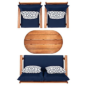 SAFAVIEH Outdoor Collection Deacon Acacia Wood Cushion 4-Piece Conversation Patio Set with Accent Pillows PAT7050E, Navy/Natural