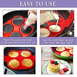 Akamino Pancake Making Mold Fried Egg Mold Reusable Silicone Pancake Maker with 4 Cavity (Heart Round Star) - 4 Pieces