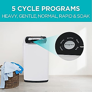 BLACK+DECKER Small Portable Washer, Washing Machine for Household Use, Portable Washer 0.9 Cu. Ft. with 5 Cycles, Transparent Lid & LED Display