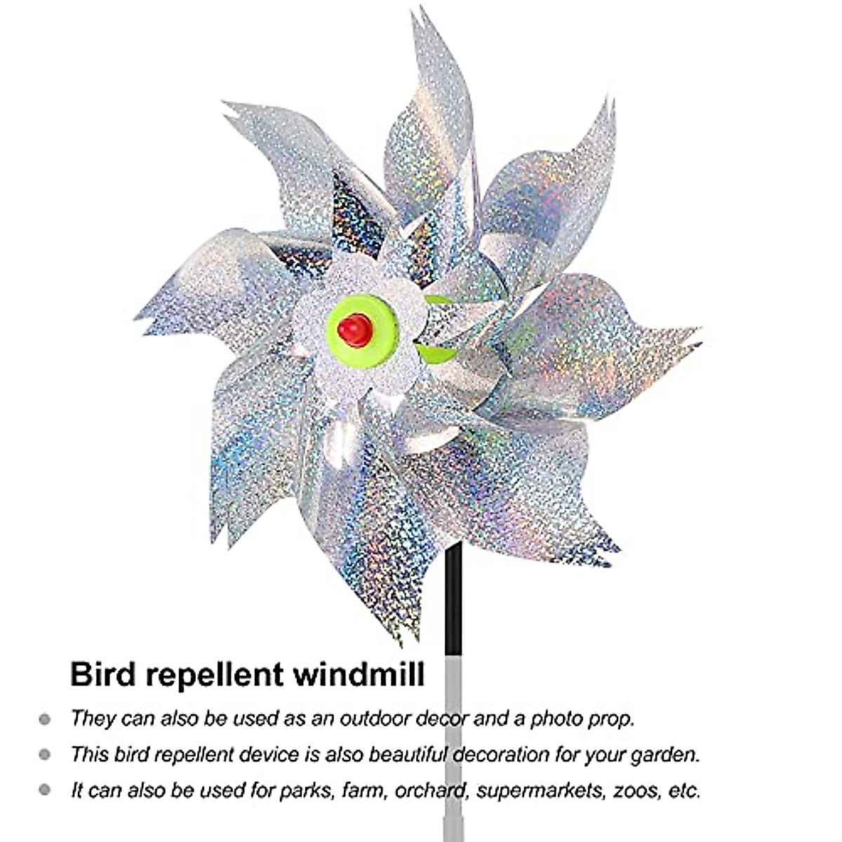BESPORTBLE 5Pcs Reflective Pinwheels Bird Blinder Pinwheels Pinwheel Bird Deterrent Silver Holographic Windmills Keep Birds Away for Farm Garden Yard