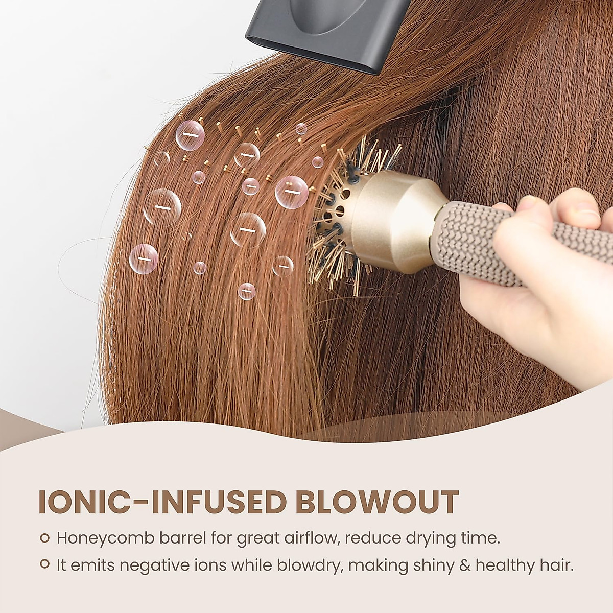 AIMIKE Round Brush, 1.3 Inch Barrel, Nano Thermal Ceramic & Ionic Tech, Boar Bristles, for Blow Drying, Styling, Curling and Shine, Gold + 4 Clips