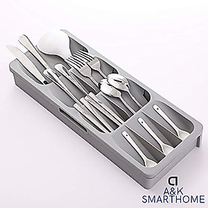 A&K SmartHome Utensils Kitchen Drawer Organizer Tray Box for Cutlery Silverware, Spoon Knife and Fork Partition Storage