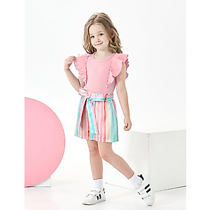 Crazyme Toddler Girl Clothes Short Sleeve T-Shirt Top Pirnted Short Set Baby Girl Outfits 18 Month-5T Girl Clothes