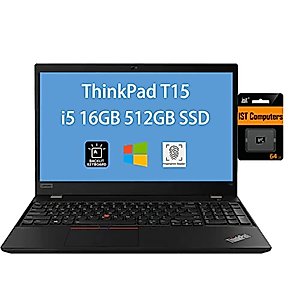 Lenovo ThinkPad T15 15.6" FHD (Intel Quad-Core i5-1145G7(Beats i7-10510U), 16GB RAM, 512GB PCIe SSD) Business Laptop, Backlit Keyboard, 2 x Thunderbolt 4, Webcam, Win 10 Pro / 11 Pro