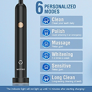 MOPIKO Electric Toothbrush for Adults,Travel Toothbrush Kit,Rechargeable Sonic Electric Toothbrushes with Travel Case and 4 Brush Heads,6 Modes,Cordless Fast Charge,Smart Timer (Black)