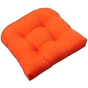 Pillow Perfect Pompeii Solid Indoor/Outdoor Wicker Patio Seat Cushion Reversible, Weather and Fade Resistant, Round Corner - 19" x 19", Orange, 2 Count