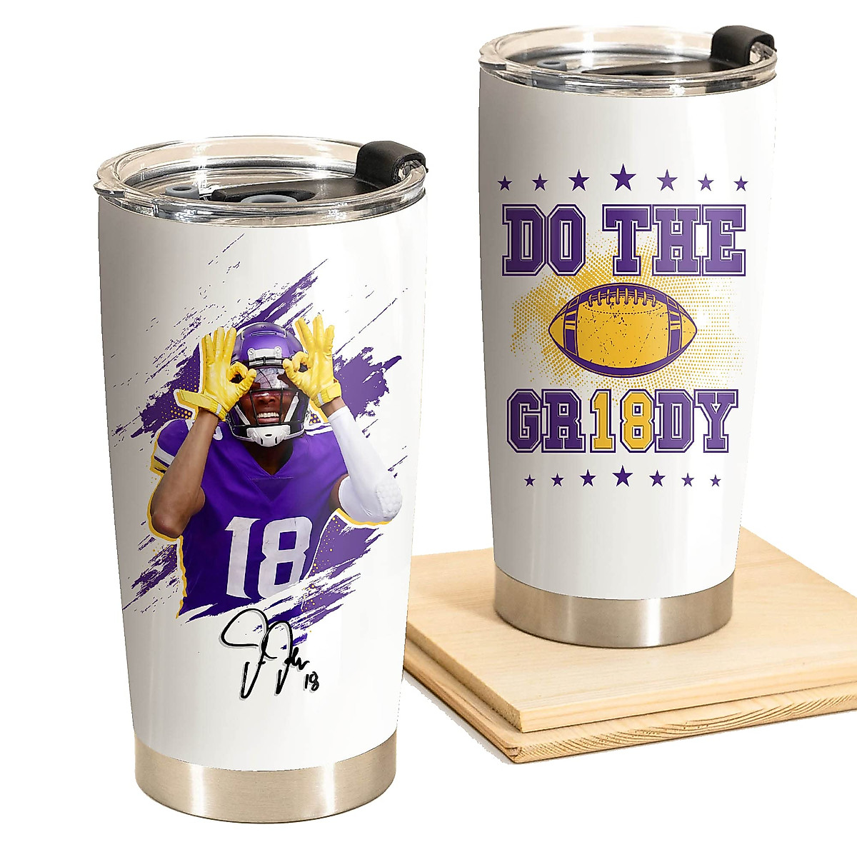 Justin Minnesota Jefferson Griddy - Do The Gr18dy - Coffee Tea Mug Insulated Tumbler With Lid - Birthday, Christmas, Mother Father Day Gifts For Football Fans - 20 Oz| Stainless Steel Mug