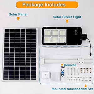 WisHomee 800W LED Solar Street Lights, Outdoor Dusk to Dawn Pole Light with Remote Control, Waterproof, Ideal for Parking Lot, Stadium, Yard, Garage and Garden (Cool White)