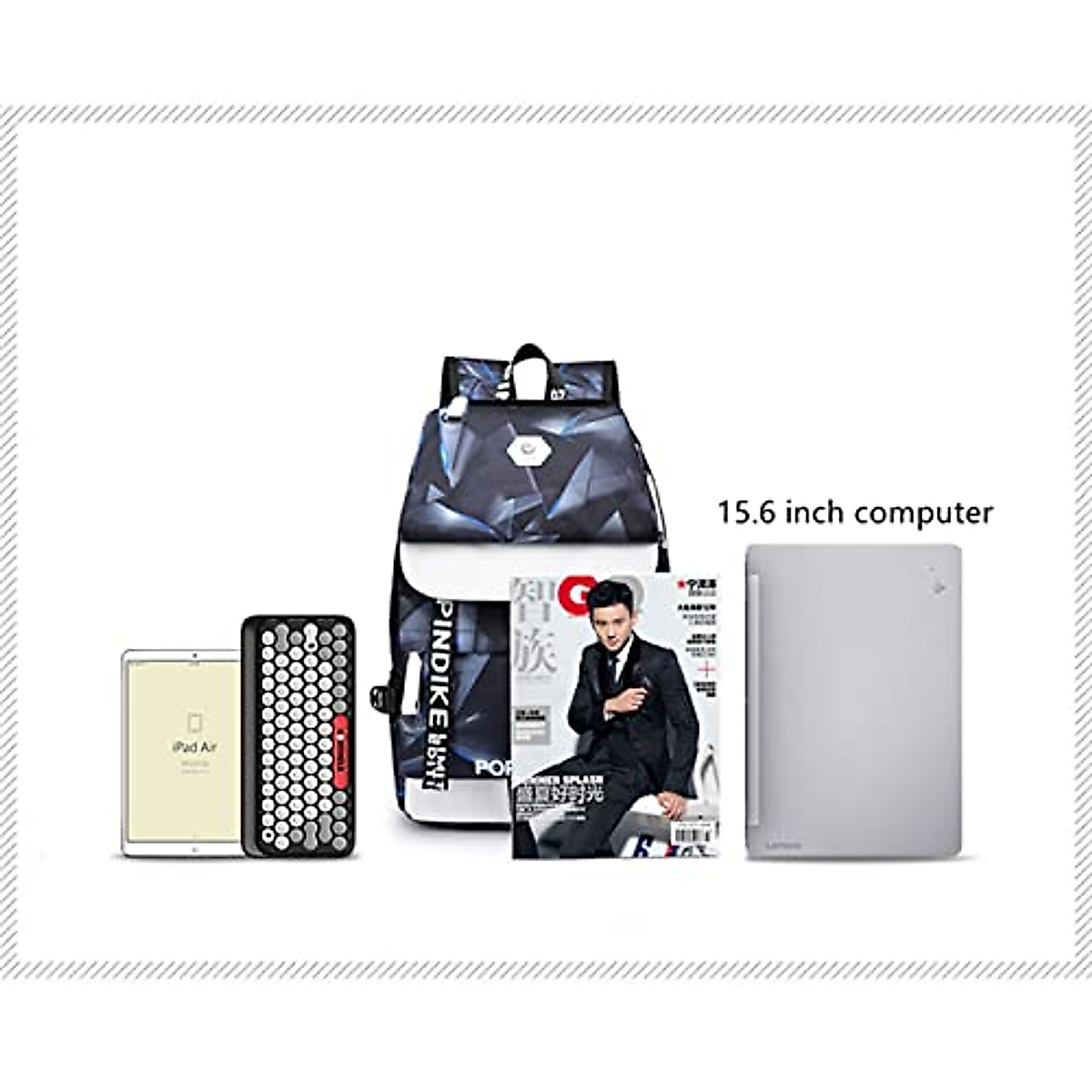 Blue Backpack Bookbag for High School, Travel Backpack with USB Port.