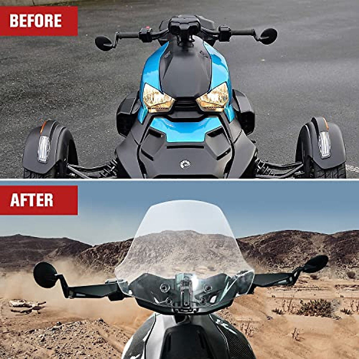 A & UTV PRO Adventure Wider Windshield for Can Am Ryker All Models Accessories, Upgrade XXL Adjustable Hard Coated Windscreen Wind Deflector, Replace OEM #219401032
