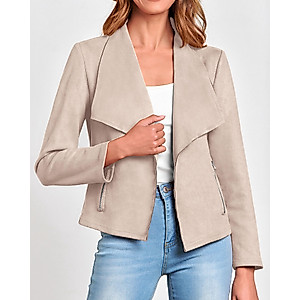 KIRUNDO Women's Faux Leather Suede Jacket 2024 Fall Fashion Light Long Sleeve Cropped Jacket Coats with Pockets(Beige Apricot, Medium)