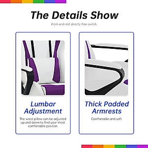 Gaming Chair High Back Office Chair Racing Computer Chair Task PU Desk Chair Ergonomic Swivel Rolling Chair with Lumbar Support for Adults (D11, Purple)