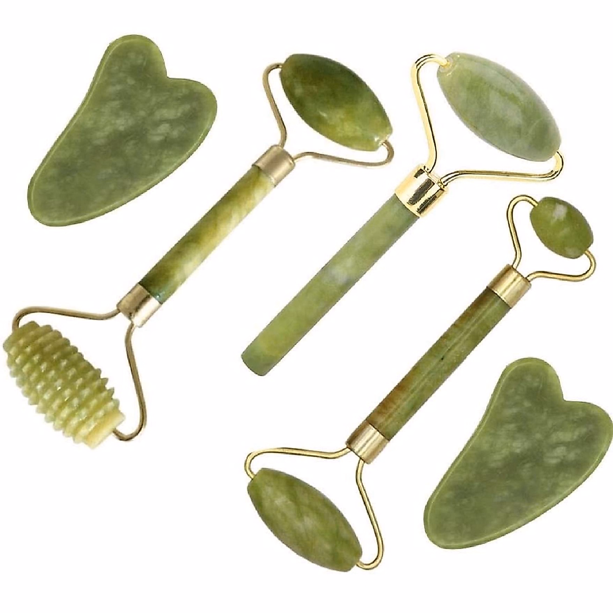 fuvooi Jade Gua Sha Facial Massager Set - 5 in 1 Skin Care Tools With Roller and Massager