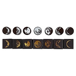 Dizdkizd 7 Pieces Phases of The Moon Wooden Rubber Stamps, Decorative Mounted Rubber Stamp Set for DIY Craft, Letters Diary and Scrapbooking