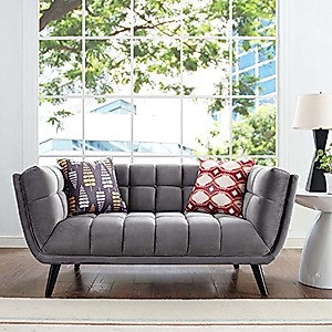 Modway Bestow Upholstered Velvet Button-Tufted Loveseat in Gray