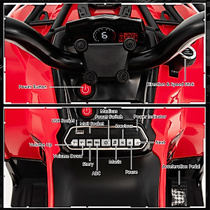 Costzon Kids ATV, 12V Battery Powered Electric Vehicle w/Music, Headlights, MP3, Spring Suspension, High & Low Speed, Treaded Tires, Storage Basket, Ride on 4 Wheeler Quad for 3-8 Years Old (Red)