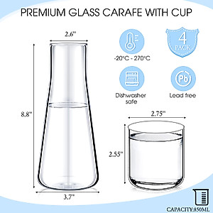 Potchen 850 ml Bedside Water Carafe with Glass Set Night Water Carafe Glass Carafe with Cup Nightstand Mouthwash Decanter Bedroom Juice Water Pitcher Mouthwash Bottle for Bathroom, 30 oz (1 Set)