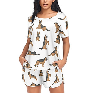 vvfelixl German Shepherd Pajamas Sleepwear For Women Short Sleeve Loungewear White Xl