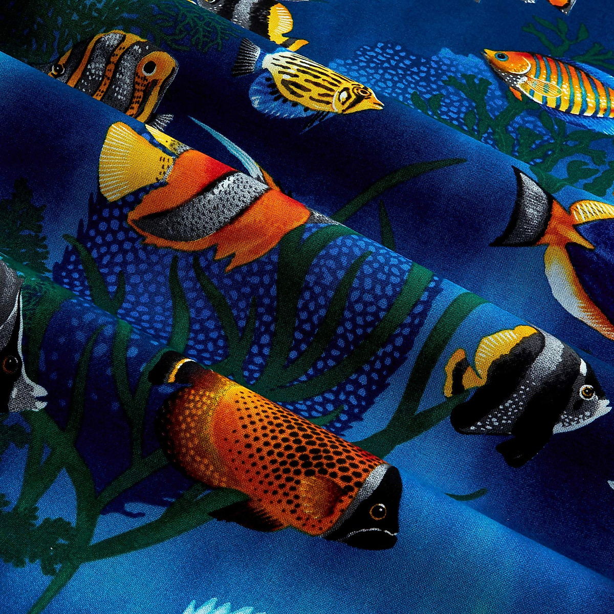 Island Sanctuary Sea Tropical Fish Cobalt, Quilting Fabric by the Yard