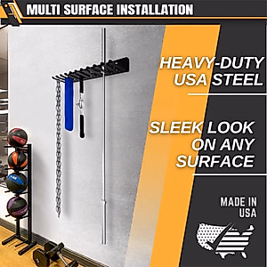 IRON AMERICAN USA Omega Gym Storage Rack 9 OR 11 Hook Heavy-Duty Gym Wall Organizer Gym Caddy Hanger - Gym Accessory Storage - Resistance Bands, Jump Ropes, Barbells, Lifting Belts, Cable Attachments