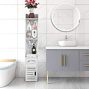 Tall Bathroom Cabinet, Bathroom Storage Accessories Floor Standing Waterproof Cabinet Bathroom White Robust Bathroom Furniture Bathroom Toilet Silm Shelf Bathroom Organizer Tall Cupboard Storage Rack