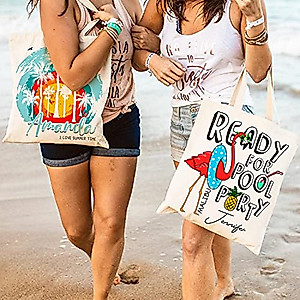 Generic Personalized Beach Tote Bags for Women/Girl w/Name & Text 9 Designs - Customized Canvas Pool/Vacation/Travel Totes Bag, Beige, Medium