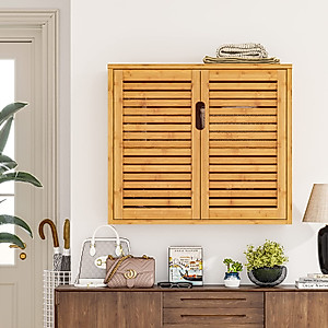 VIAGDO Wall Cabinet Bathroom Storage Cabinet Wall Mounted with Adjustable Shelves Inside, Double Door Medicine Cabinet, Utility Cabinet Organizer Over Toilet, Bamboo, 23.2''Lx8.3''Wx20.1''H