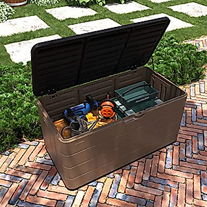 ADDOK Resin Deck Box Outdoor Waterproof Storage Box with Seat for Patio Furniture,Toys,Garden Tools and Home Accessories (Brown)