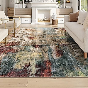 Lahome Modern Abstract Living Room Rug 8x10, Washable Rugs 8x10 Area Rug for Bedroom Stain Resistant Non Slip, Large Red Soft Indoor Accent Carpet for Dining Room Table Home Decor