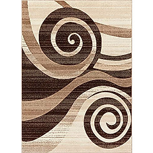 Desert Swirl Brown & Beige Modern Geometric Comfy Casual Spiral Hand Carved Area Rug 5x7 (5'3" x 7'3") Easy to Clean Stain Fade Resistant Contemporary Thick Soft Plush Living Dining Room Rug