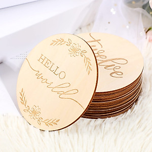 TOYANDONA 14pcs Wooden Baby Monthly Milestone Cards, Double Sided Baby Milestone Discs for Photo Props Baby Shower