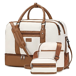 Enoshi Luggage Overnight Bag for Women Canvas Travel Duffel Weekender Bag Shoe Compartment Three-Piece