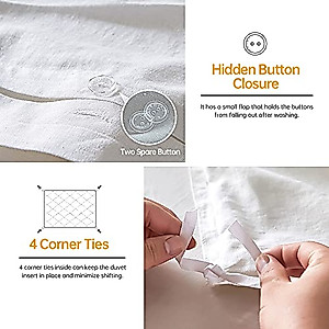 Simple&Opulence French Linen Duvet Cover Set - Full Size(78" x 86")- 3 Pieces (1 Comforter Cover,2 Pillowcases)- Natural Flax Cotton Blend-Solid Color Breathable Farmhouse Bedding-Off White