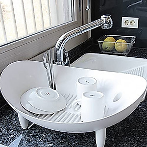 SERENITA Dish Drying Rack. Oval Compact Size Drainer with Utensil Holder. Kitchen Counter Cabinet (White 16.5")