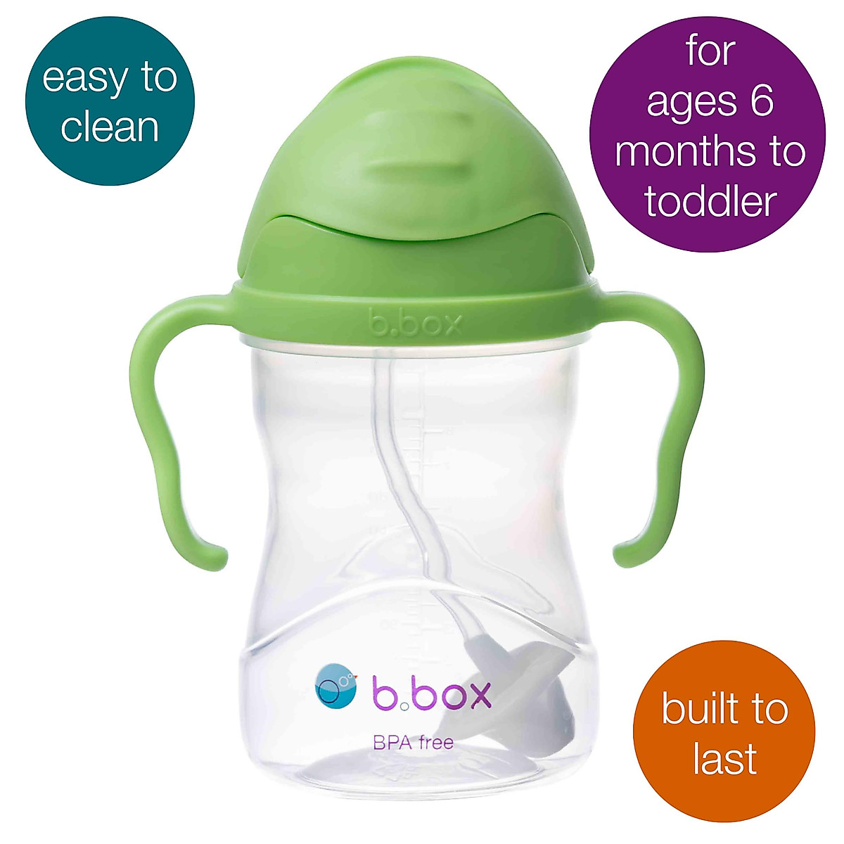 box Sippy Cup with Weighted Straw. Drink from any Angle, Leak Proof, Spill Proof, Easy Grip. BPA Free. For Babies 6m+ to Toddlers (Apple, 8oz)