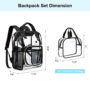 LIGHT FLIGHT Clear Backpack Heavy Duty Transparent Backpack Set See Through Bookbags Durable Backpacks for School, Security, Black