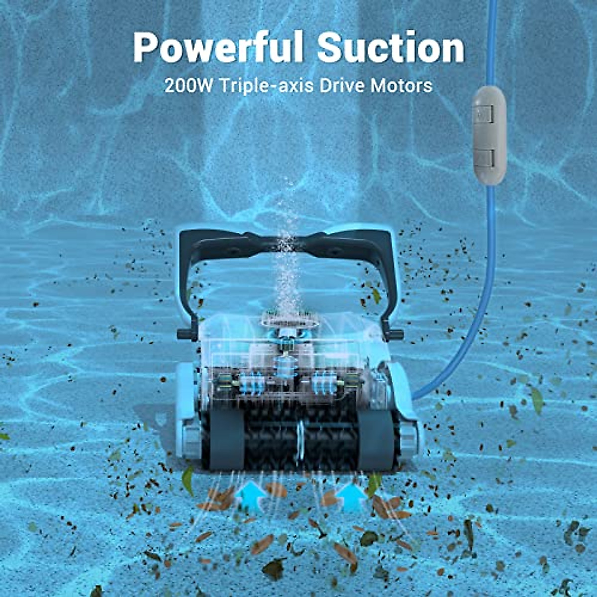 AIPER Corded Robotic Pool Cleaner with Remote Control,Waterline Scrubbing, Powerful 200W Triple Motors,Great Pool Robot Vaccum Ideal for Inground Pools, Gray (Orca 2000)
