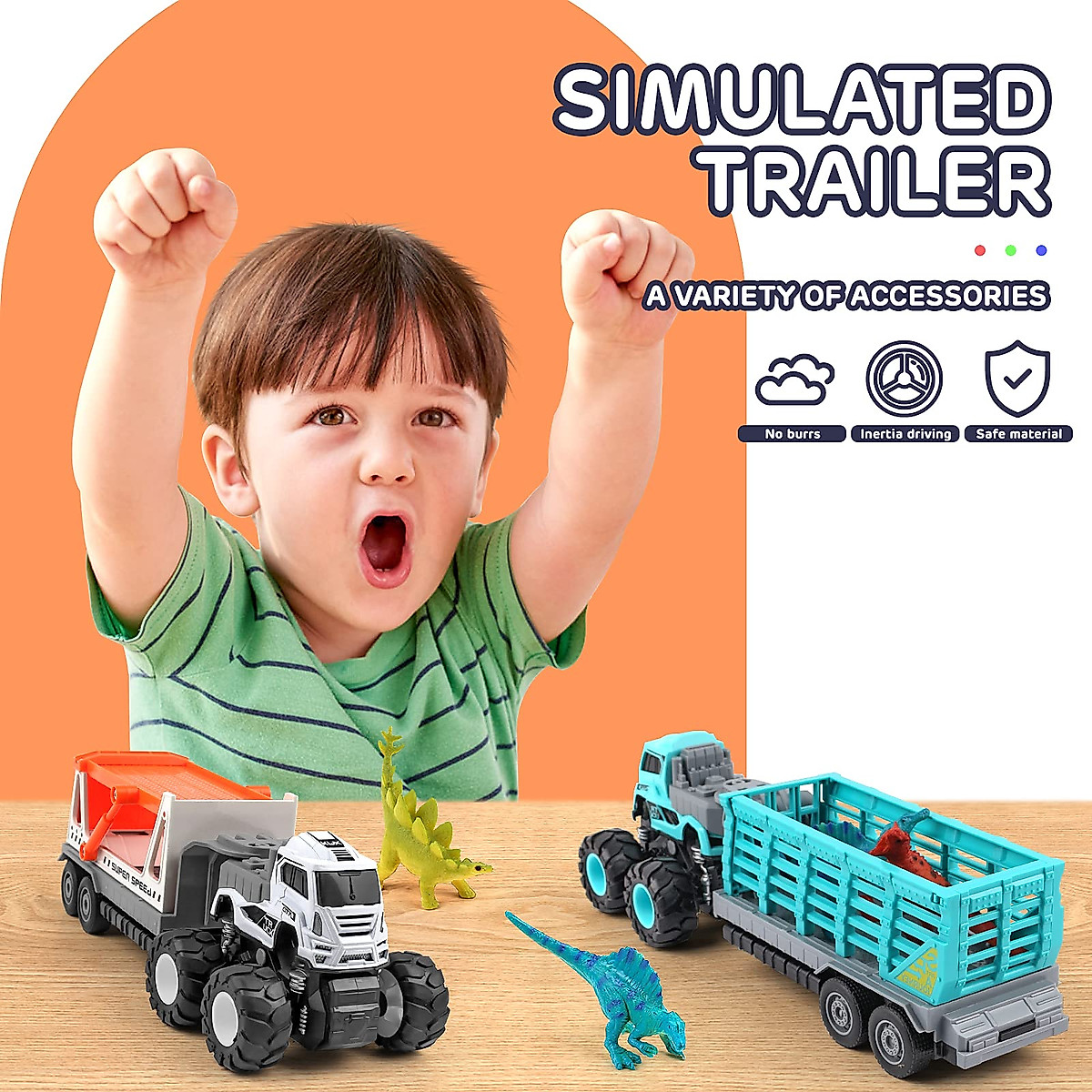 DY-GO Trucks Toy Set for 3+ Year Old Boys, Transport Car Carrier Truck Toys with Dinosaur Toys & Cars Toys for 3 4 5 6 7 Years Old Toddlers Boys and Girls for Birthday