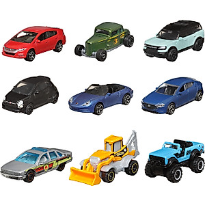 Matchbox Cars, 9-Pack Die-Cast 1:64 Scale Toy Cars, Construction or Garbage Trucks, Rescue Vehicles or Planes (Styles May Vary).