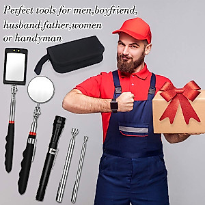 Magnetic Pick-up Tools,5PcsTelescoping Magnetic Pick-Up Tool Dad Father Christmas Gift 15lb/1lb Pick Up Rod, Telescoping Flexible 3 Led Flashlight Round/Square 360° Swivel Adjustable Inspection Mirror