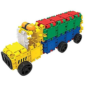 Clics Basic Set of 377 Pieces, Construction Toys for 3 Year Old Boys and Girls, rollerbox of Blocks to Learn Shapes and Colors, Educational STEM Toys. No BPA, PVC. Dishwasher Safe, Recycled Plastic.