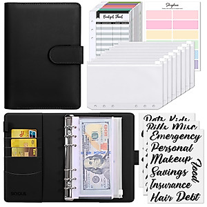 SKYDUE Budget Binder with Cash Envelopes & Expense Budget Sheets,Money Binder with Cash Envelopes for Budgeting and Saving Money(Black)