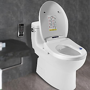 Electric Bidet Toilet Seat Round,Dryer, Feminine & Child Wash, Remote Control, with Unlimited Heated Water, Easy To Clean Toilet Seat, No Impact Seat, Elongated White,for Women and Aged