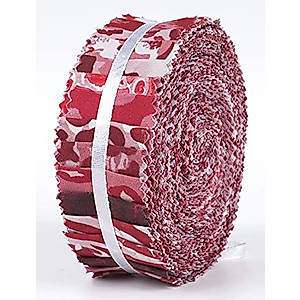 Soimoi 40Pcs Floral Artistic Print Precut Fabrics Strips Roll Up 1.5x42inches Cotton Jelly Rolls for Quilting - Red